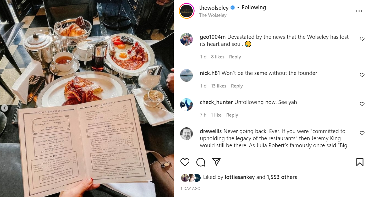 The Wolseley’s first breakfast post since the removal of Jeremy King ...